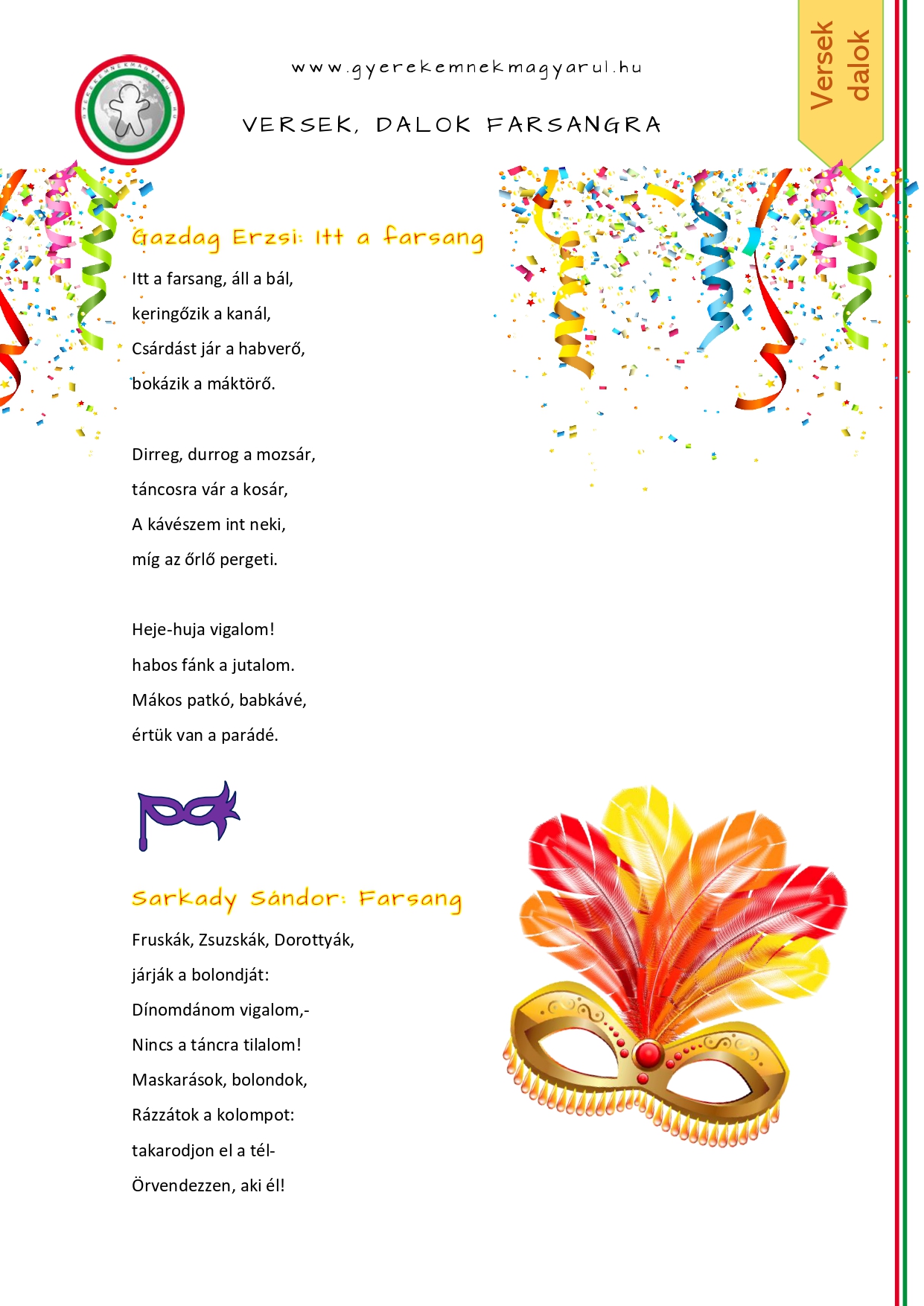 Farsang: Versek, dalok farsangra - gyerekemnekmagyarul.com